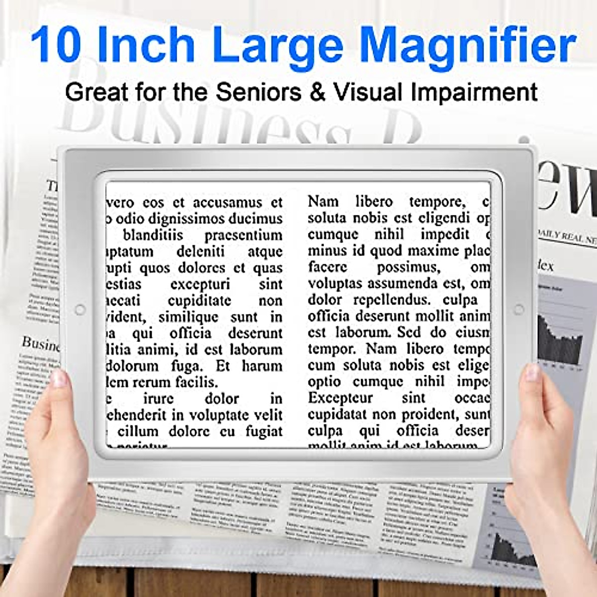 Magnifying Glass with Light and Stand, Silver 4X Page Magnifier for Reading, Foldable 50 LED Large Magnifying Glass Ideal for Seniors, 2 Power Options, 3 Usage Modes