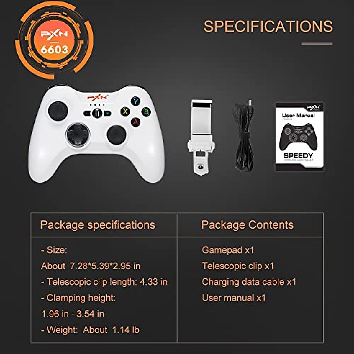 PXN 6603 MFi Controller Wireless Game Controller Portable Joystick Vibration Handle Gamepad for IPhone/IPad/IPod Touch/Apple TV (White)