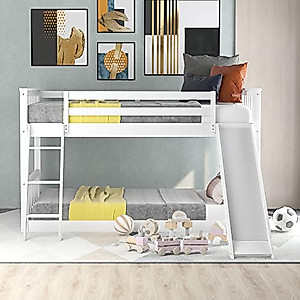 Tidyard Twin Over Twin Bunk Bed with Convertible Slide and Ladder, White for Bedroom Dorm Guest Room Home Furniture
