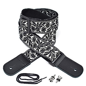 CLOUDMUSIC Tenor Concert Soprano Baritone Ukulele Strap Coloful Hawaii Floral Jacquard For Adult Size And Kids(Black Leaves)