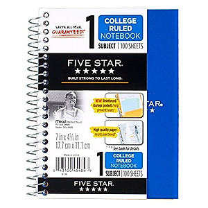 Five Star Personal Spiral Notebook, 7" x 4 3/8", 100 Sheets, College Rule, Assorted colors, 12 Pack