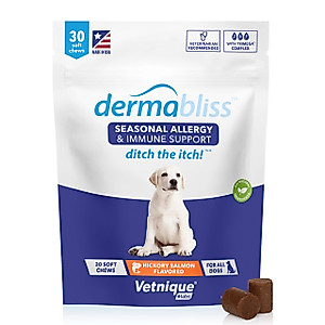Dermabliss Allergy Chews 30ct and Glandex Anal Gland Support Chews 60ct Bundle Dog Vitamins & Supplements, Anal Gland Dog Treats with Probiotics, Dog Allergies Skin Treatment Soft Chew