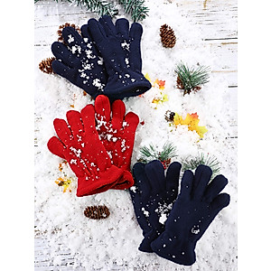 SATINIOR 3 Pairs Kids Fleece Winter Gloves Warm Full Fingers Gloves for Boys Girls Snow Outdoors Activities Supplies(5-8 Years,Red, Navy Blue)
