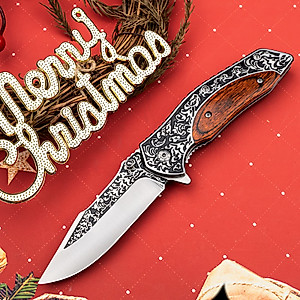 VALHALLA TREANT Pocket Knife, 3.6'' Sharp Blade Pocket Folding Knife, Cool EDC Knife with 3D Retro Embossed Pattern, Classic Pocket Knife For Men, Outdoor Camping Hiking