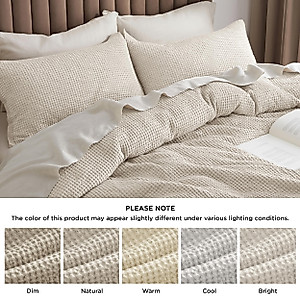 Bedsure Cotton Duvet Cover Queen Size - 100% Cotton Waffle Weave Beige Duvet Cover Queen Size, GentleSoft™ and Breathable Bedding Set for All Season, 3 Pieces, 90"x90"