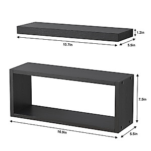 Fixwal 2+1 Tier Floating Shelves, Rustic Bathroom Shelves Over Toilet with Invisible Brackets, Farmhouse Wall Decor for Bedroom, Living Room, Kitchen and Plants (Black)