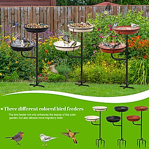 YALINKA Freestanding Birdbaths Bowl Outdoor, Free Standing Garden Bird Bath Bird Feeder & Bird Bath Bowl, Detachable Decoration Spa Birdfeeder for Garden Patio Yard Lawn, 4 Spiky Metal Stake (White)