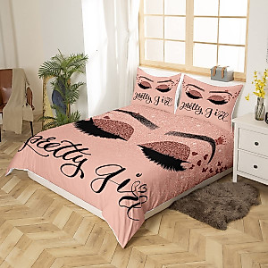 Erosebridal Unicorn Eyelash Duvet Cover for Kids Girls,Pretty Eyelash Sequins Bedding Set Full,Women Spark Ombre Comforter Cover,Butterflies Crown Quilt Cover with 2 Pillow Shams Bedroom Decor