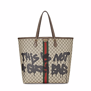 Balenciaga, Pre-Loved Balenciaga x Gucci Beige Coated Canvas Hacker Graffiti Tote Large, Brown