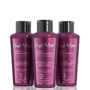 Agi Max Brazilian Natural Keratin Hair Treatment Kit for Straightening Curls and Frizz, Reducing Dry Damage, Nourish and Hydrate Root to Tip, Support Color Treated Styles - 1 liter 3 Steps 3 x 500ml