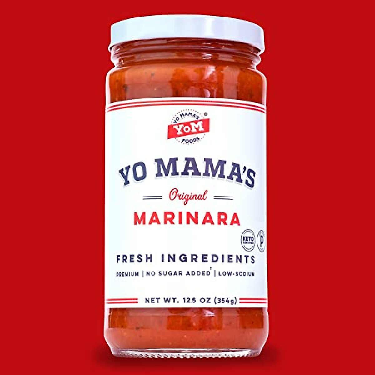 Keto Marinara Sauce by Yo Mama's Foods - Marinara Pasta Sauce for Pasta, Pizza, and Gourmet Dishes | (3) 12.5 Ounce Pasta Sauce Jars | No Sugar Added, Low Carb, Low Sodium, Gluten Free, Paleo Friendly, and Made with Whole, Non-GMO Tomatoes!