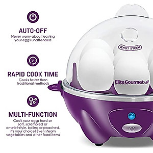 Elite Gourmet Easy Electric 7 Egg Capacity Cooker, Poacher, Omelet Maker, Scrambled, Soft, Medium, Hard Boiled with Auto Shut-Off and Buzzer, BPA Free