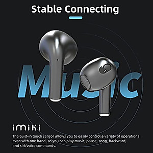 IMIKI T11 Bluetooth 5.3 Earbuds Wireless Headphones with Wireless Charging Case, Built in Mic Headset for Sports, Grey