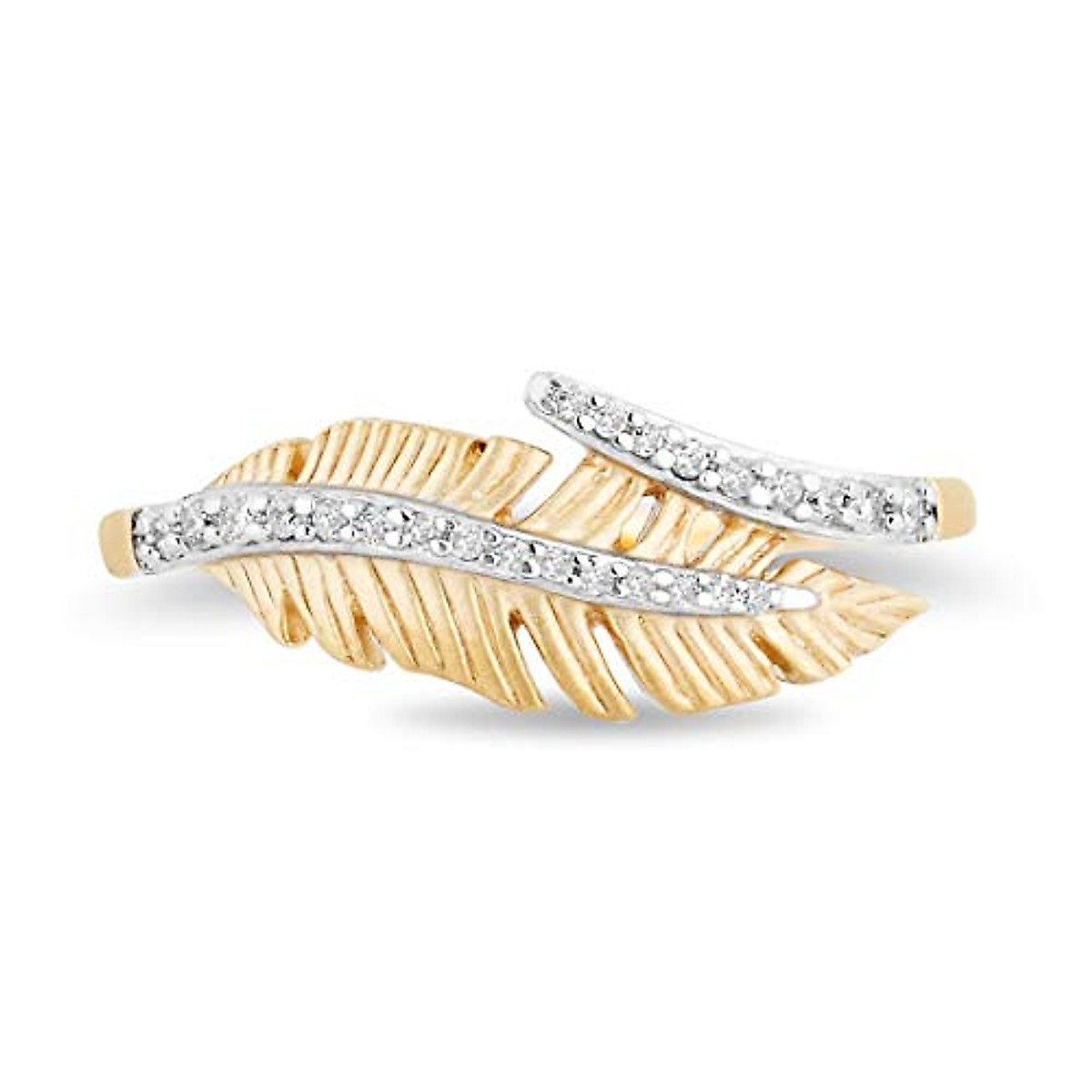 Jewelili Enchanted Disney Fine Jewelry 10K Yellow gold 1/10 Cttw Diamond Pocahontas Feather Ring Size 6