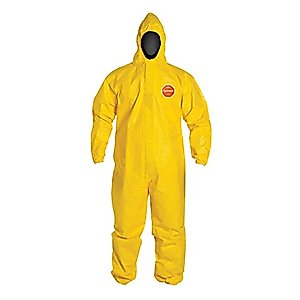 DuPont Tychem 2000 QC127S Disposable Chemical Resistant Coverall with Hood, Elastic Cuff and Serged Seams, Yellow, X-Large (Pack of 12)
