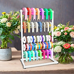 Mannxitzdy 5 Tier Ribbon Holder Organizer Rack, Ribbon Organizer, Ribbon Organizer Storage Ribbon Rack for Craft Room, Flower Store, Cake Shop, White
