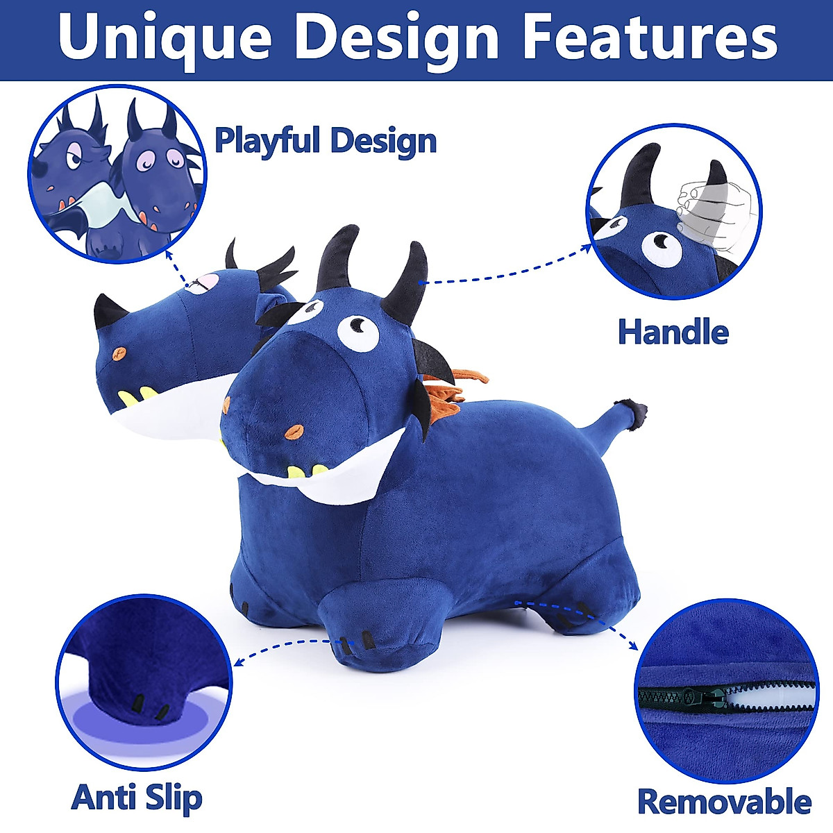 iPlay, iLearn Bouncy Pals Toddler Animal Hopper Toys, Kids Plush Blue Hopping Horse, Inflatable Ride on Dragon W/Pump, Indoor Outdoor Jumper, Birthday Stocking Gift 18 24 Month 2 3 4 Year Old Boy Girl