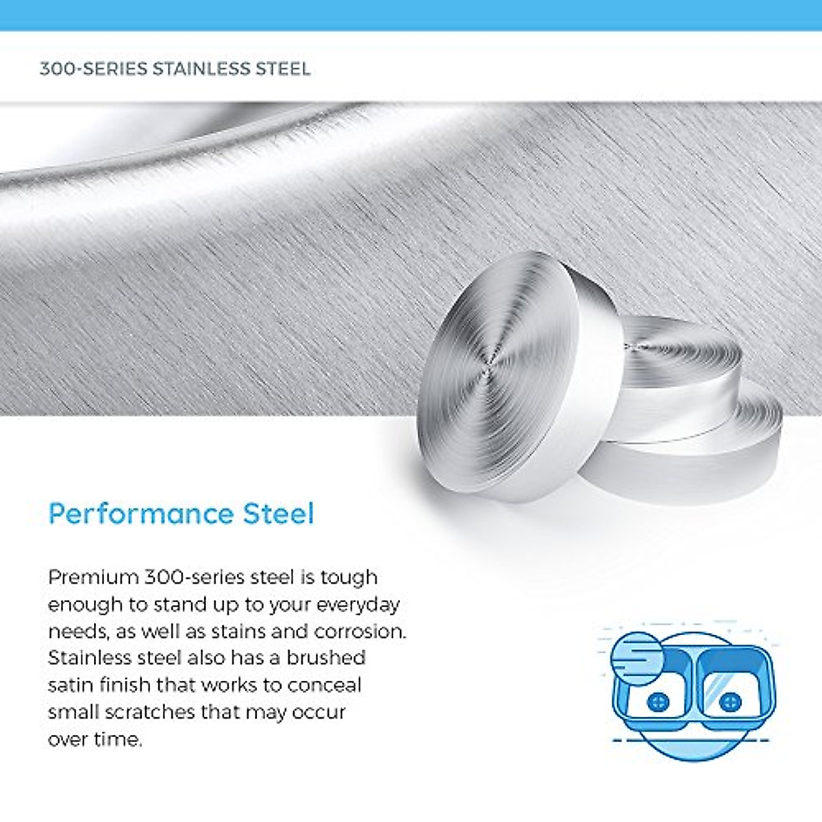 US1022T Topmount Double Equal Bowl Stainless Steel Sink, Ensemble