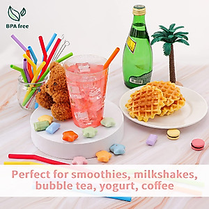 RAIBEATTY Reusable Silicone Straws,18Pcs Silicone Drinking Straws,6.7" Flexible Short Drink,BPA Free Silicone Straw for 6-12 oz Tumblers & 3 Cleaning Brush,No Rubber Taste,6 Colors