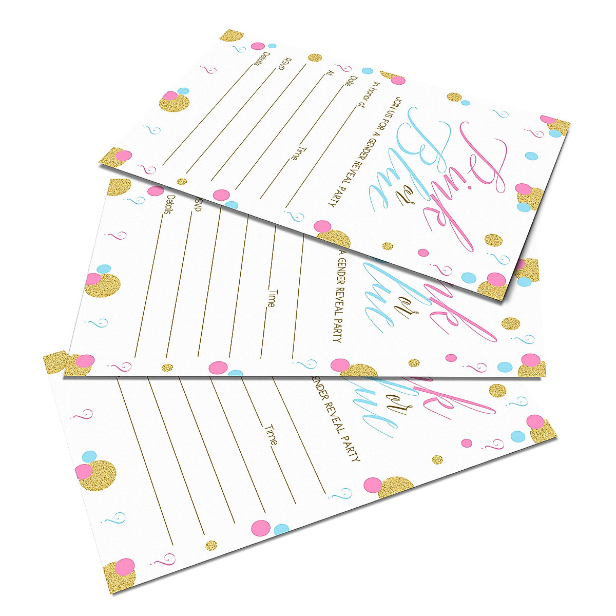 Abstract Gender Reveal Invitations with Envelopes (15 Pack) Blank Invites for Baby Revealing He or She Party – Pink and Blue Theme Boy or Girl – Fill-In Details on Printed Invite Card Set 4x6