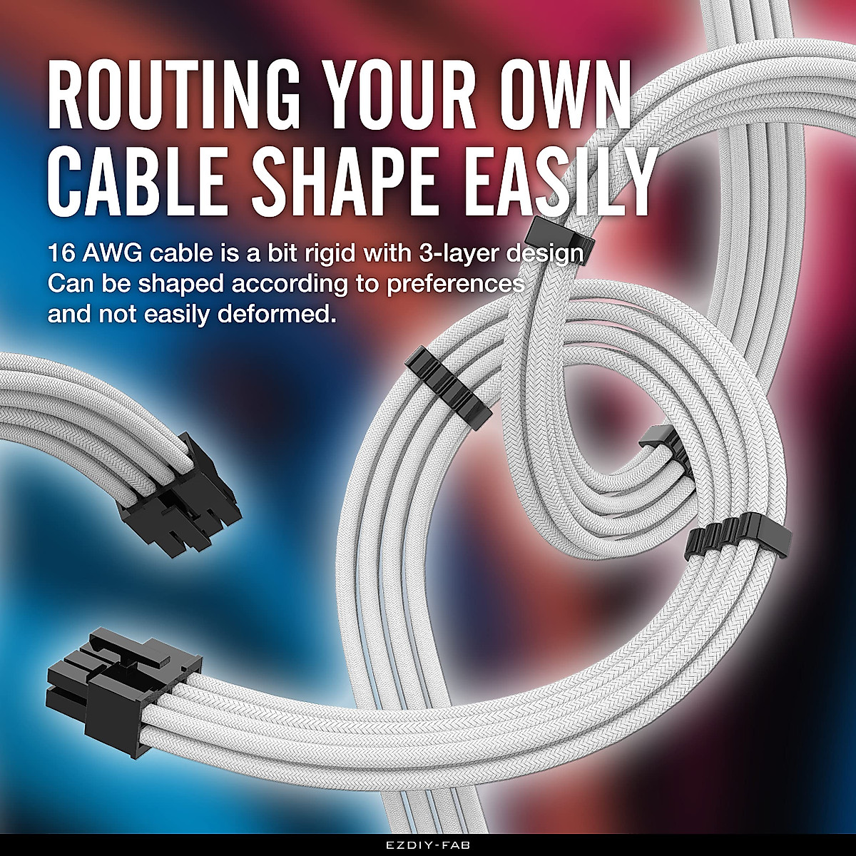 EZDIY-FAB Sleeved Cable - Cable Extension for Power Supply with Extra-Sleeved 24-PIN 8-PIN 6-PIN 4+4-PIN with Combs- White