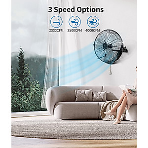 BEESTAR 18 inch High Velocity Wall Mount Fan,Industrial Fan with 3 Speed Commercial Ventilation,Easy Operation and 270 Degree Tilting,Metal Fan for Warehouse,Greenhouse, Workshop and Basement