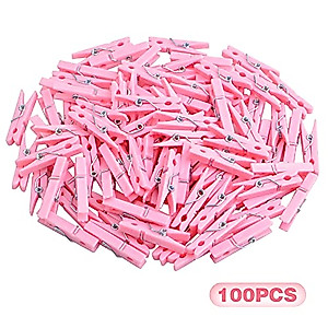 100 Piece Pink Plastic Photo Clips Small Laundry Clothespins Clips Decorative Craft Paper Clips for String Fairy Lights Picture Home Office Decor, 34 x 5 x 8.5 mm