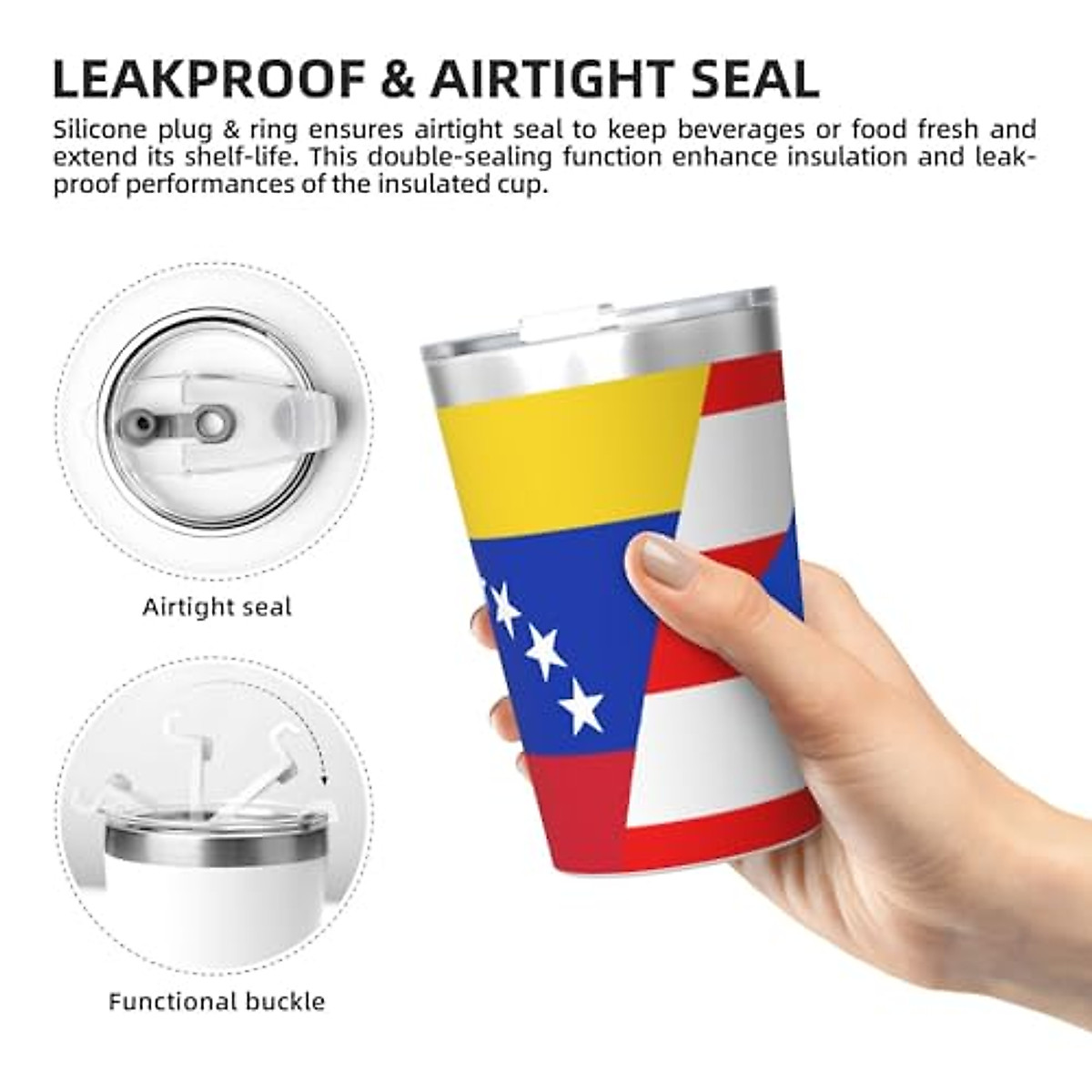 12oz Tumbler Half Venezuela Half Puerto Rico Flag Stainless Steel Cup With Straw And Lid Spill Proof Bulk Double Wall Vacuum Reusable Water Tumblers For Cold Hot Drink