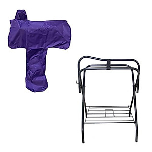 AJ Tack Freestanding Portable Horse Saddle Rack with Purple Western Saddle Cover