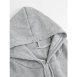 Cioatin Women’s Y2K Slogan Letter Graphic Oversized Aesthetic Hoodie Drop Shoulder Fleece Hooded Sweatshirt Pullover Light Grey