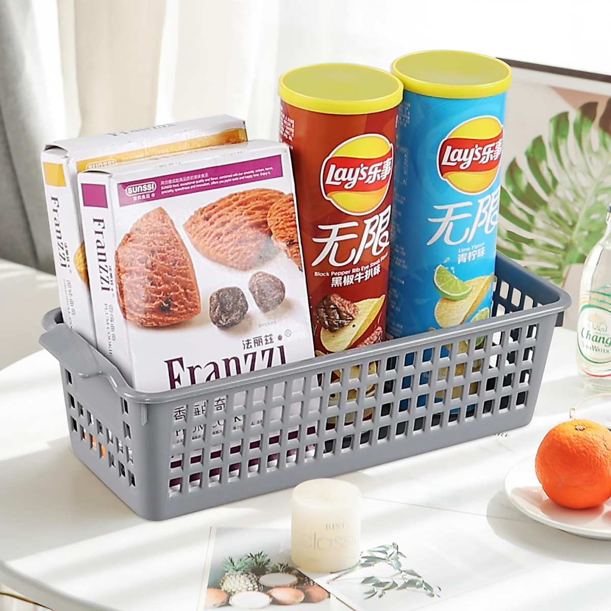 Knifefish 6 Packs Slim Plastic Storage Trays Baskets,Pencil Organizer 11.61" x 5.03", Grey