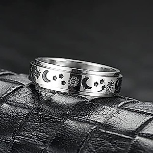 MZZJ Weirdo #1 Weirdo #2 Rings for Best Friend Lover Vintage Boho Star Moon Sun Spinner Fidget Ring Stainless Steel Knuckle Ring Wedding Band for Anxiety,BFF Friendship Gift