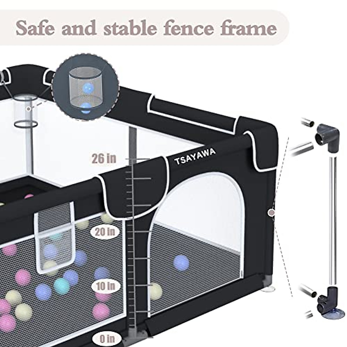 Extra Large Baby Playpen for Babies Toddlers 71"X79" -Portable Big Baby Playard with 2 Door for Indoor - Black Baby Play Yard Fence with 50 Ocean Balls 2 Pull Rings A Storage Bag