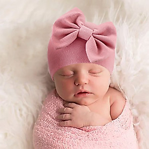 BQUBO Newborn Baby Hats Mittens Set Hospital Hat Beanie Infant Bow Hats Baby Cotton Gloves No Scratch Mittens for 0-6 Months