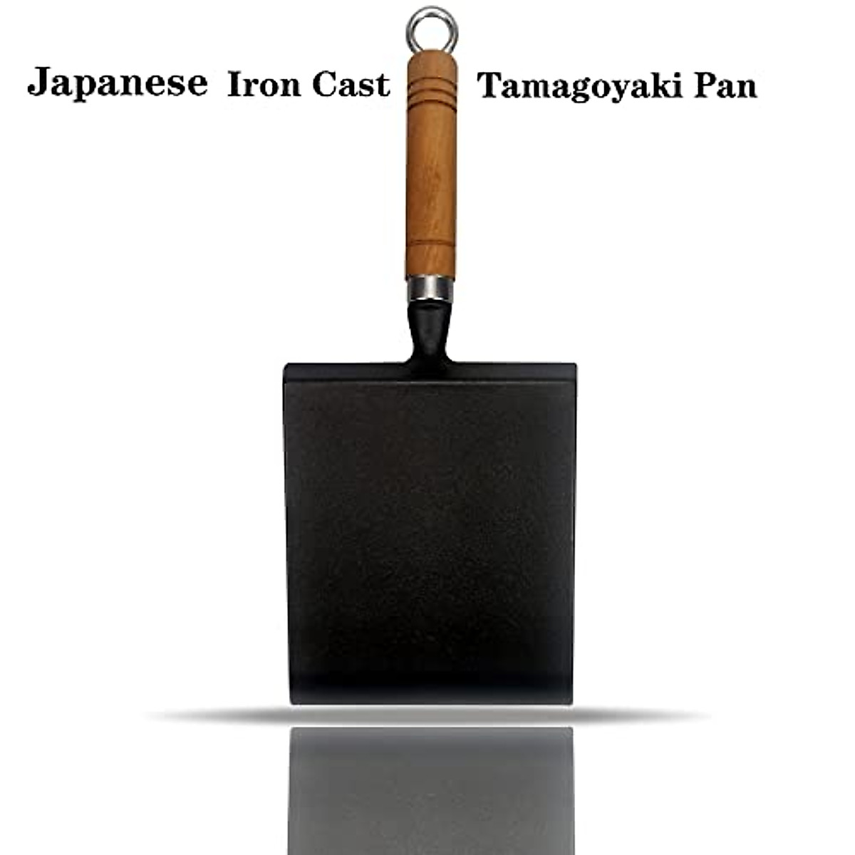 WSGSYYDS Tamagoyaki Japanese Omelette Pan Cast Iron with Wooden Lid, Square Japanese Egg Pan, Rectangle Tamago Pan with Spatula & Chopsticks 7” x 6” (Black)