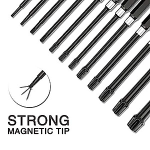 HAIKUSOUBI Torx Head Screwdriver Bit Set, 1/4 Inch Magnetic Hex Shank 3 Inch Long Drill Bits，12pcs Tamper Resistant Star Bits Set S2 Steel, T5 T6 T7 T8 T9 T10 T15 T20 T25 T27 T30 T40 (12 pieces)