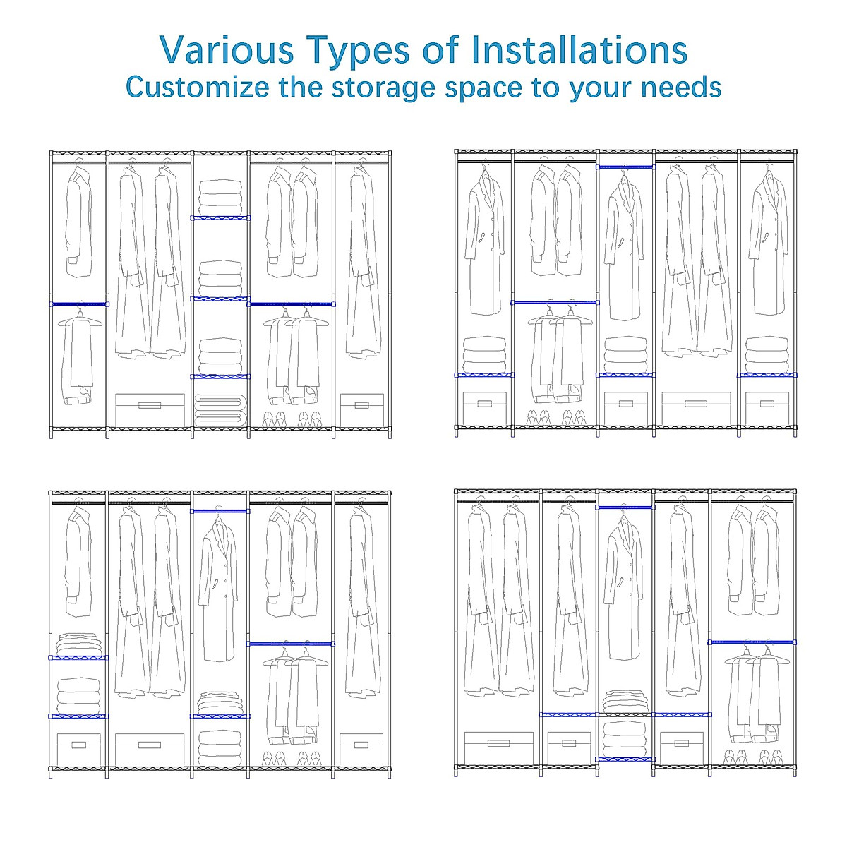 VIPEK V50i Extra Large Portable Closet Rack Bedroom Armoire Freestanding Wardrobe Closet, Heavy Duty Clothes Rack Multi-Functional Metal Clothing Rack for Hanging Clothes, Max Load 1300lbs, Black