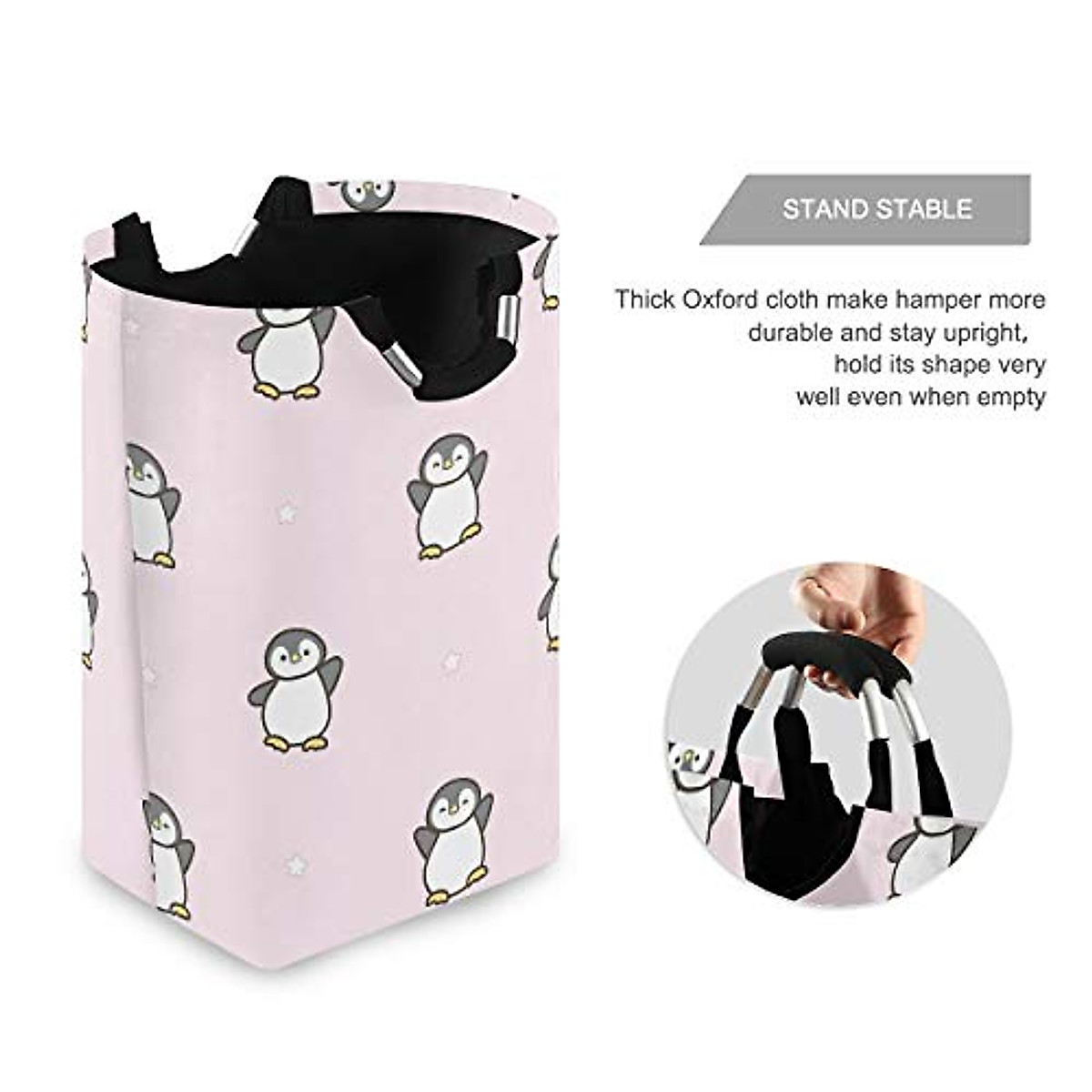 Blueangle Pink Background Penguin Laundry Hamper Large Laundry Basket with Handles Foldable Hamper for Laundry Durable Dirty Clothes Hamper