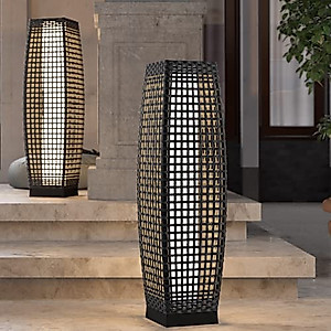 Grand patio Outdoor Solar Powered Resin Wicker Floor Lamp, Outdoor Weather-Resistant Deck Light, for Garden or Porch -Large Fuji, Silver Gray