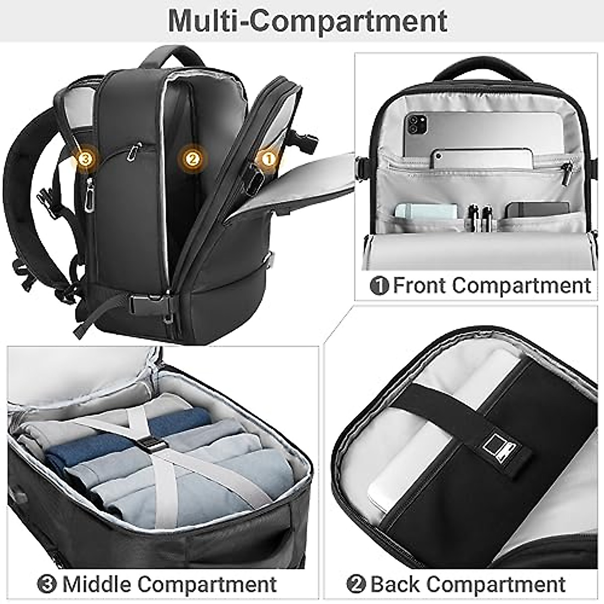 Carry On Backpack Flight Approved,Travel Backpack for Men Women with USB Charging Port Shoe Compartment,Waterproof Anti-theft 15.6 inch Laptop Backapck Computer Bag Business Causal Weekender Backpack