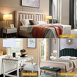 Set of 2 Table Lamps with Dual USB Ports,Touch Control for Bedside and Nightstand in Bedroom, 3-Way Dimmable Modern for Desk, Living Room, Office, LED Bulbs Included, Gold&White