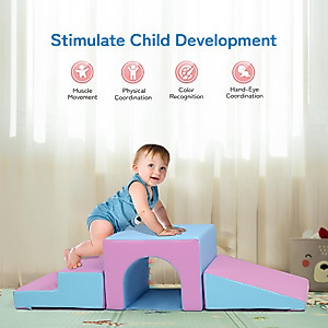 JOYMOR Indoor Soft Foam Climber Play Sets, Beginner Toddler Climber with Slide, Stairs and Ramp, Indoor Climbing Toys for Toddlers, Kids and Children