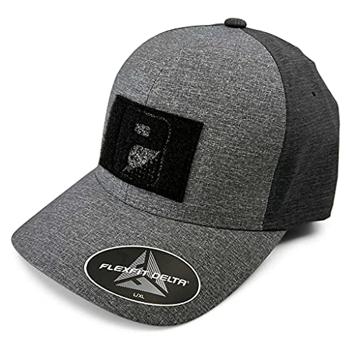 Pull Patch Delta Flexfit Hat | Melange Dark Grey & Charcoal Tactical Cap | L/XL | 2x3 in Loop Surface to Attach Patches