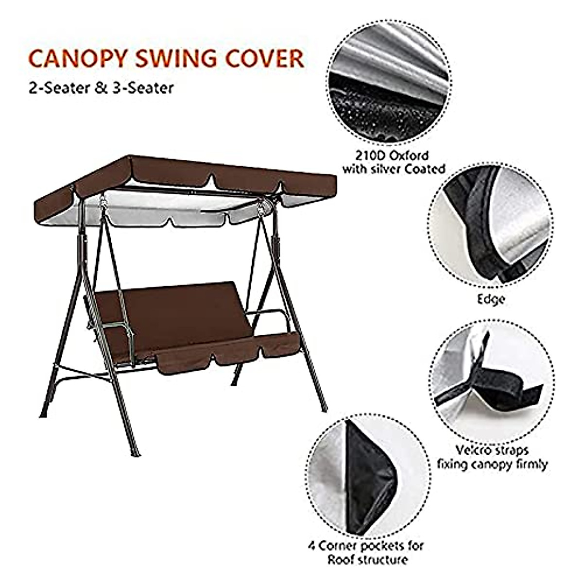 Patio Swing Canopy Fabric Waterproof Top Cover Cloth, 420D Oxford Cloth Replacement Canopy Cover for 2/3-Seater-Swing Chair,Outdoor Sunproof Chair Patio All Weather Protection Porch Swings
