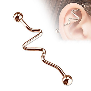 FIFTH CUE 14G Zig Zag Bar IP Over 316L Surgical Steel Industrial Barbells (Rose Gold)
