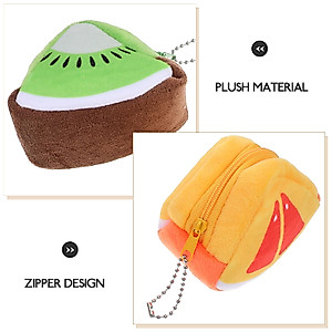 STOBOK 4pcs Cute Coin Purse Fruit Pattern Plush Triangle Wallet Pocket Mini Pouch Purse (Watermelon + Orange + Dragon Fruit + Kiwi)