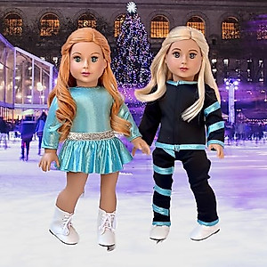 - Super Skater - Clothes Fits 18 Inch Doll - 2 Complete Outfits - 5 Pieces - 18 Inch Doll Ice Skating Outfits - Leotard, Skirt, Pants, Jacket and 1 Pair of Skates (Doll Not Included)