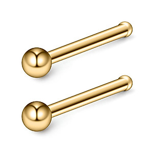 Ruifan 22G 316L Surgical Steel Nose Stud Bone Pin Ring with 1.8mm Ball Top Piercing Jewelry 2PCS - Gold