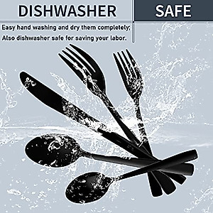 Black Silverware Set, Flatware Set for 8 40 Piece Premium Stainless Steel Square Cutlery Set Include Fork Spoon Knife Kitchen Tableware Utensil Set, Smooth Thickened Edge Mirror Polished, Briout