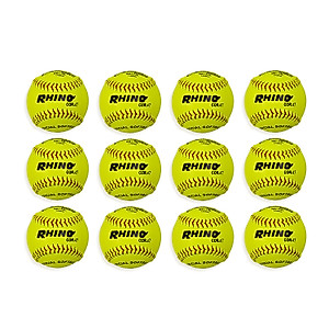 Champion Sports 12" Leather Cover Softballs - Cork Core - Medium Compression - NFHS Approved - Raised Seams - Optic Yellow - Pack of 12